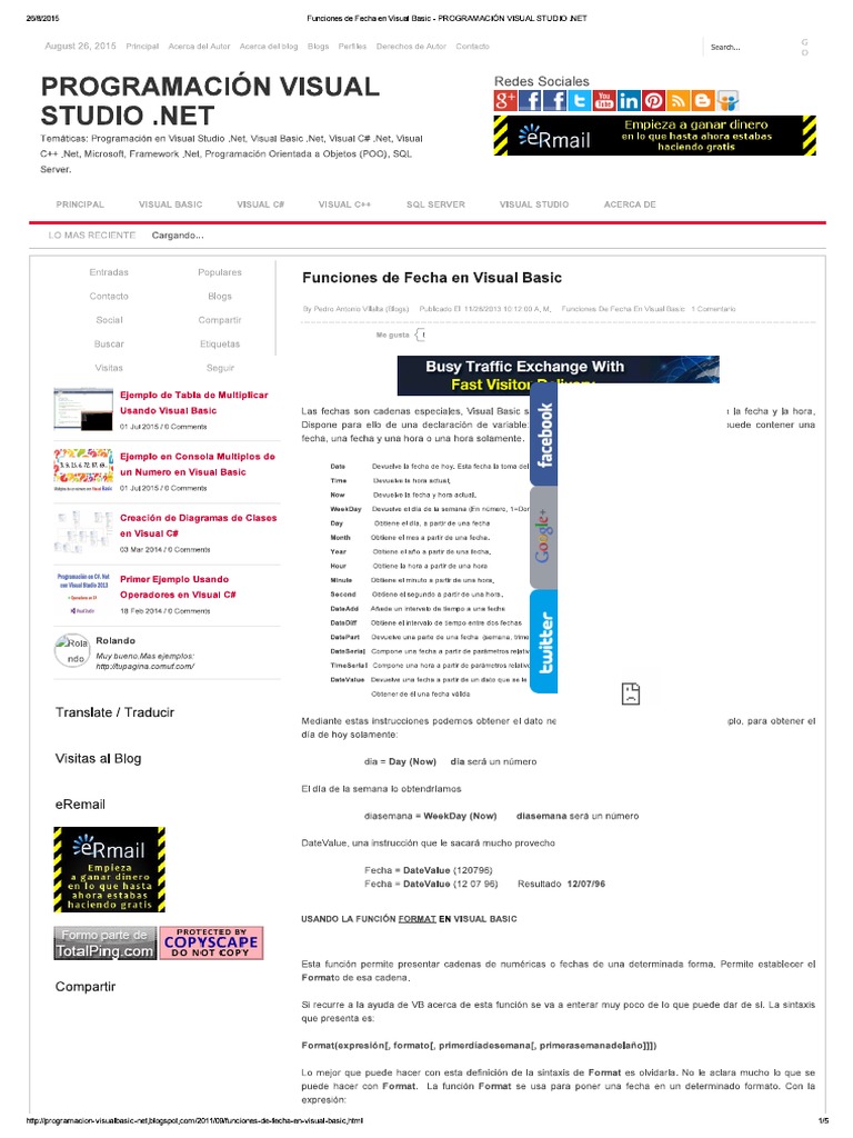 Ejemplo - Funciones de Fecha en Vi... CIÓN VISUAL STUDIO | PDF