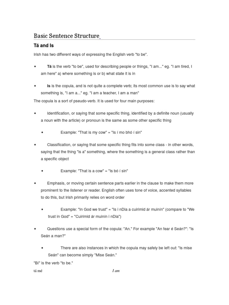 Irish Sentence Structure | PDF | Semantics | Language Mechanics