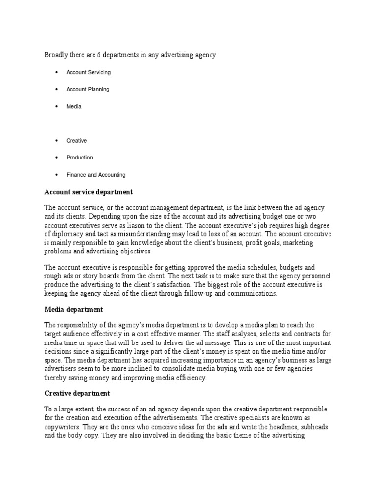 Account Service Department: Account Servicing Account Planning Media ...