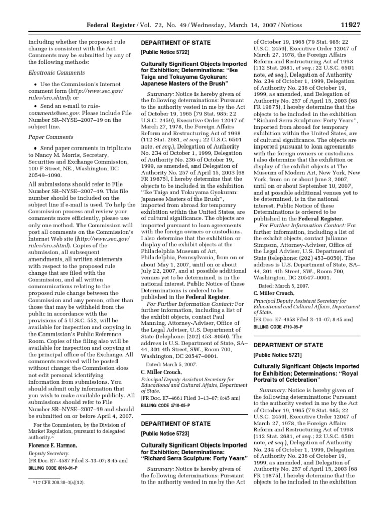 Notice: Culturally Significant Objects Imported For Exhibition: Royal ...