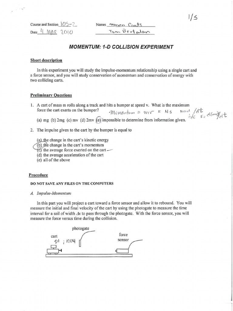 PH 105 2-Momentum 1D Collision Experiment | PDF