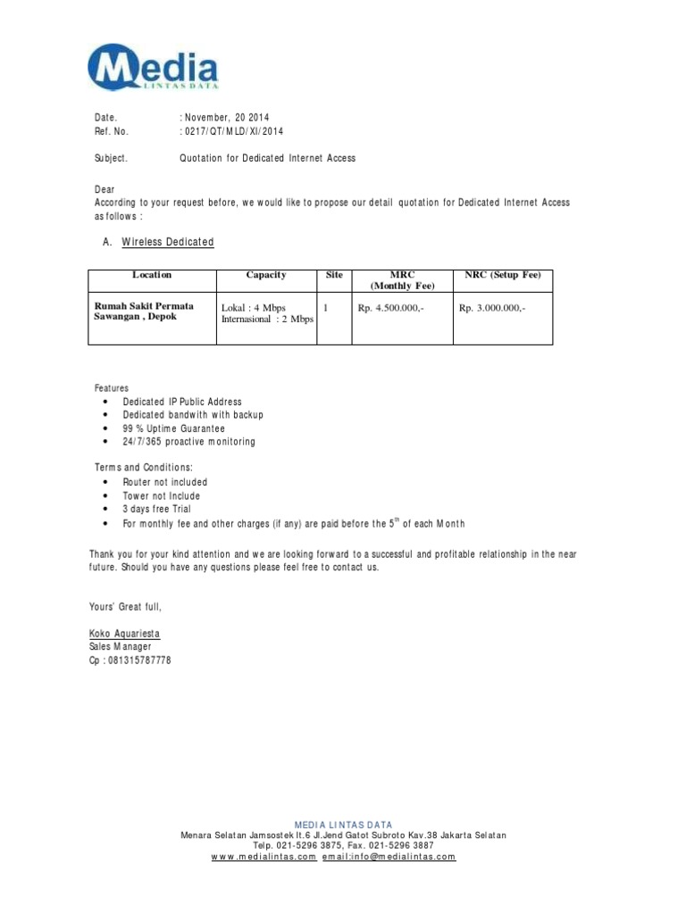 A. Wireless Dedicated: Locati On Capacity Site MRC (Monthly Fee) NRC ...
