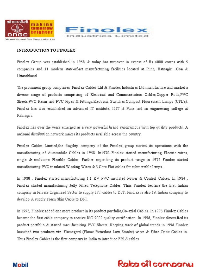INTRODUCTION To FINOLEX Finolex Group Was Established | PDF | Polyvinyl ...