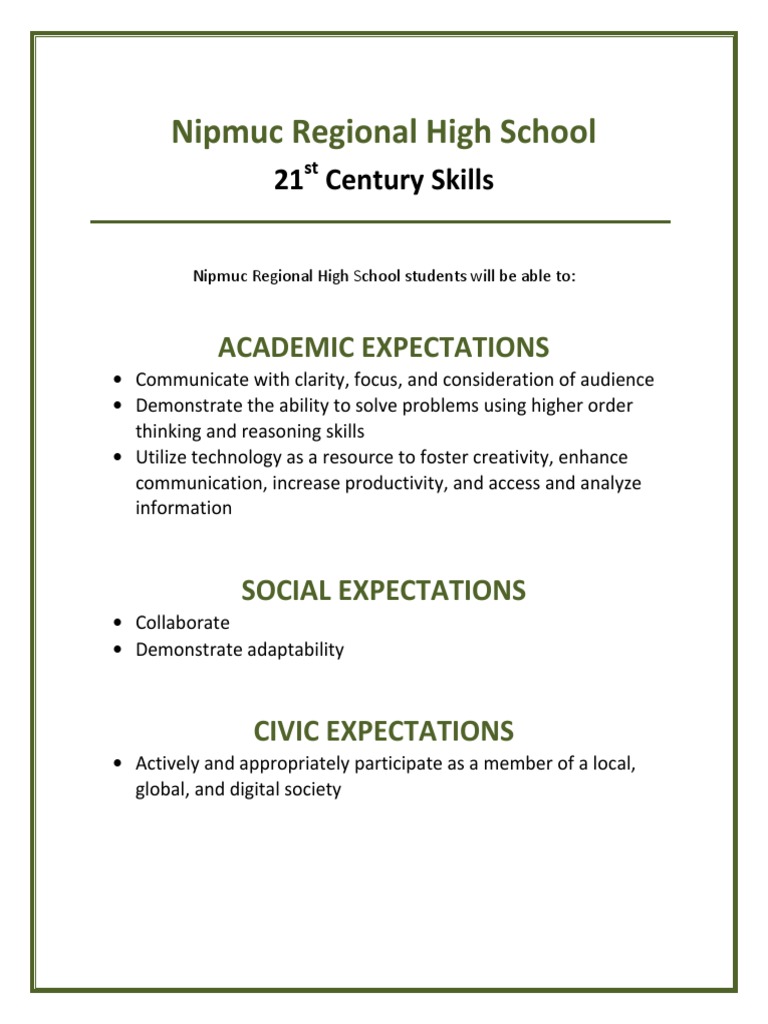 Nipmuc High School 21st Century Skills | PDF