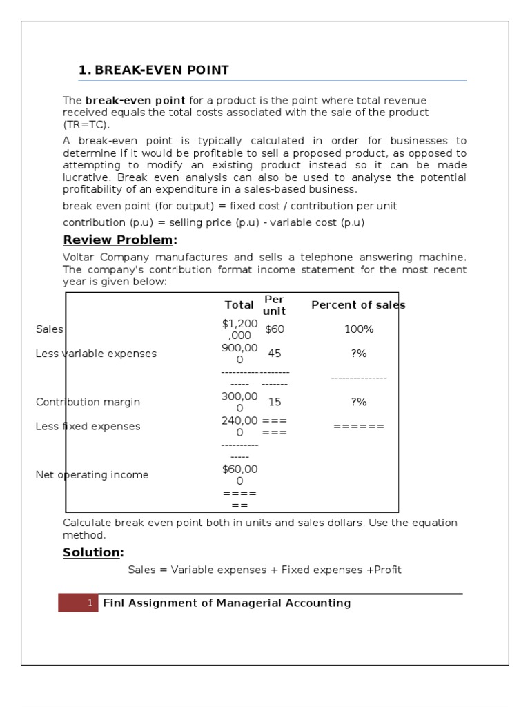Break Even Point | PDF | Business Economics | Management Accounting