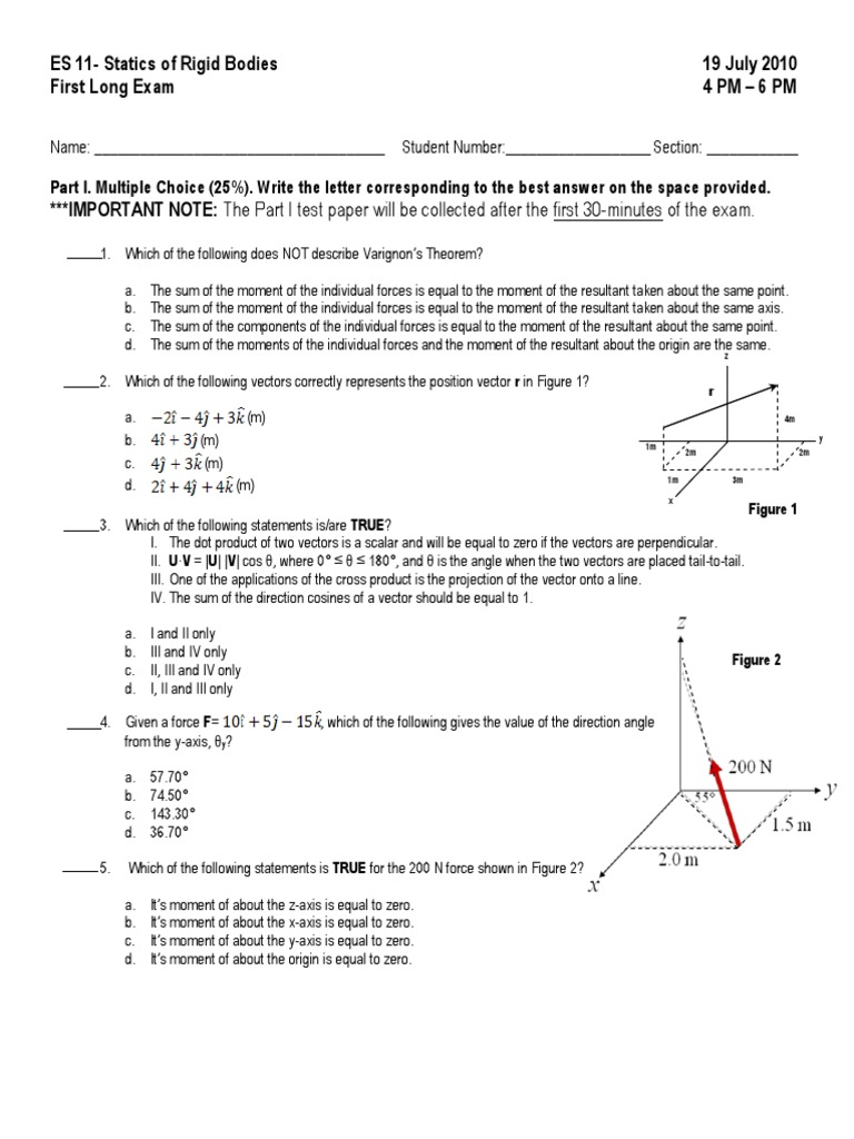 ES 11 First Long Exam | PDF | Euclidean Vector | Theoretical Physics