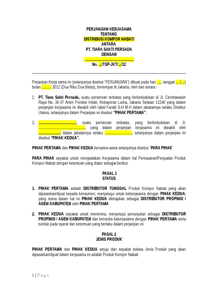 Contoh PKS Distributsi | PDF | Hukum