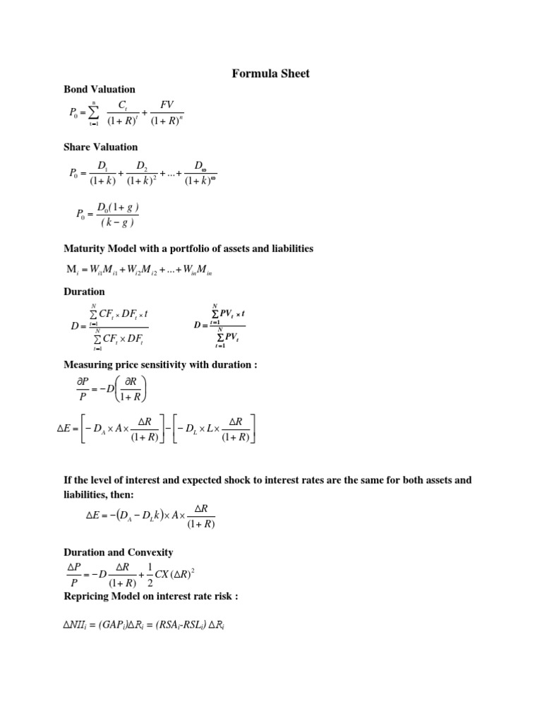 Formula Sheet FIM | PDF | Futures Contract | Hedge (Finance)