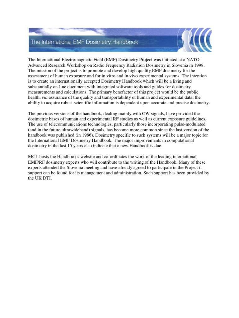 International Electromagnetic Field (EMF) Dosimetry Project | PDF ...