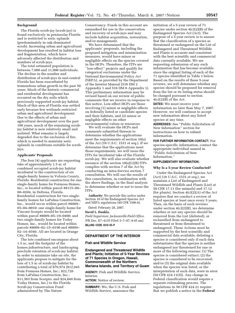 Notice: Endangered and Threatened Species: Incidental Take Permits ...