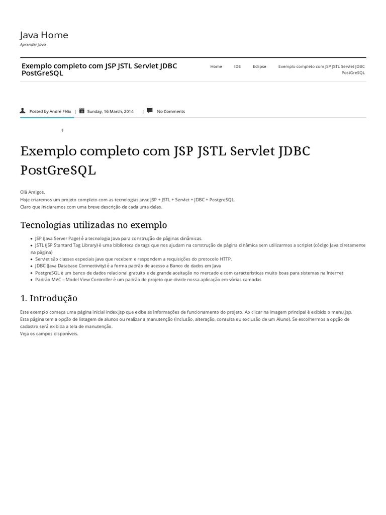 Exemplo Completo Com JSP JSTL Servlet JDBC PostGreSQL PDF | PDF | Páginas do servidor Java ...