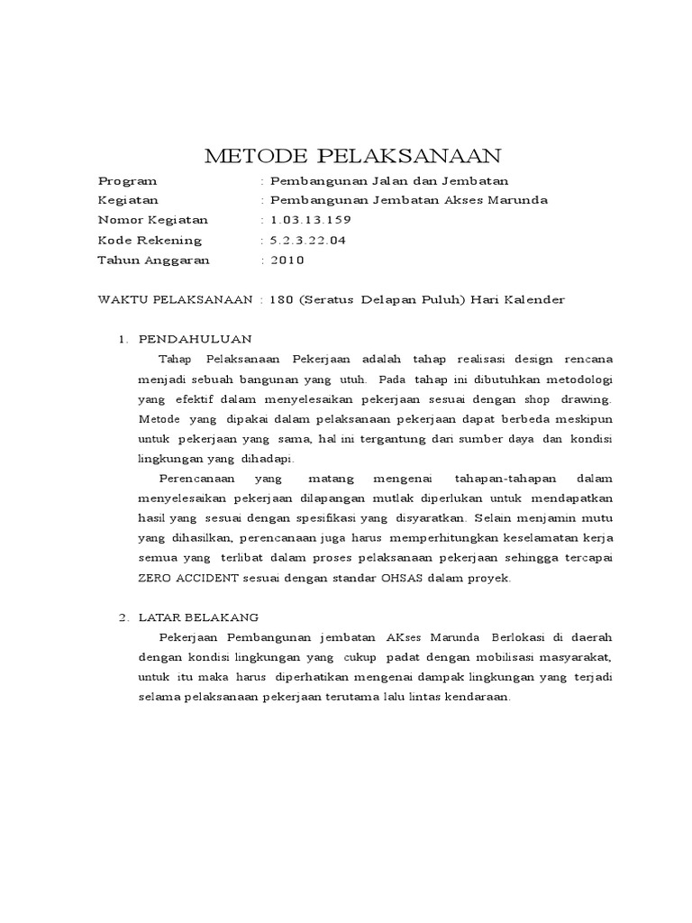 Contoh Metode Pelaksanaan Jembatan | PDF | Teknologi & Rekayasa
