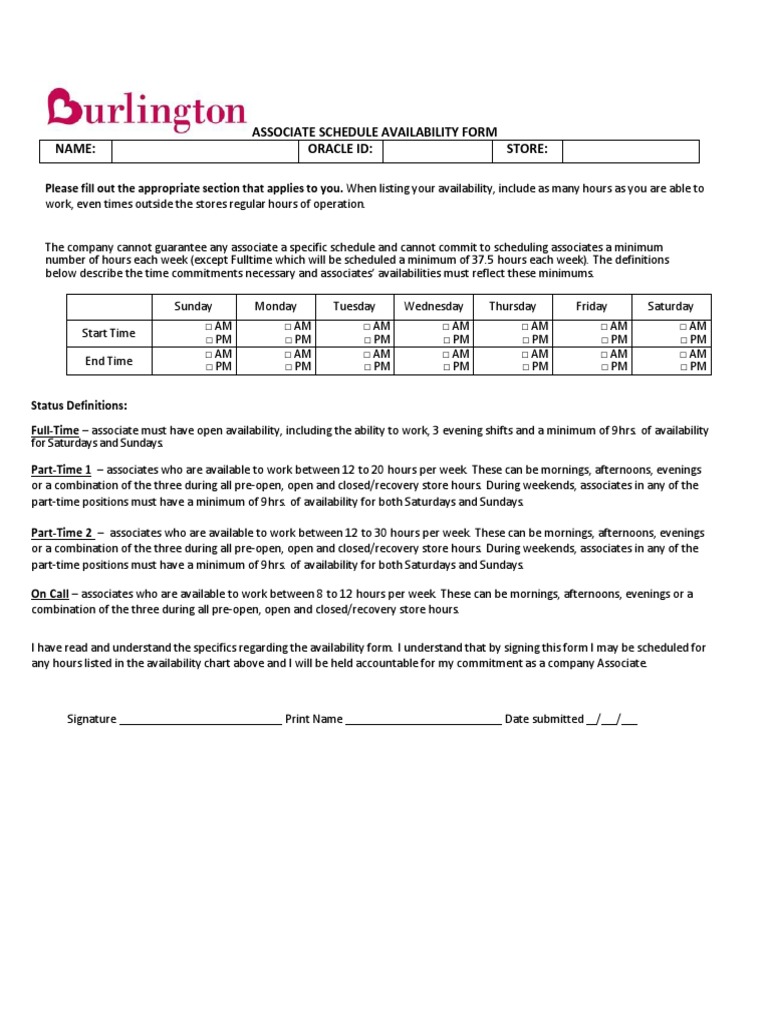 Availability Form PDF