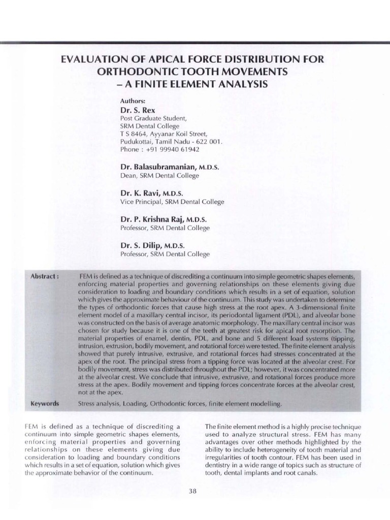 Evaluation of Apical Force Distribution For Orthodontic Tooth Movements ...