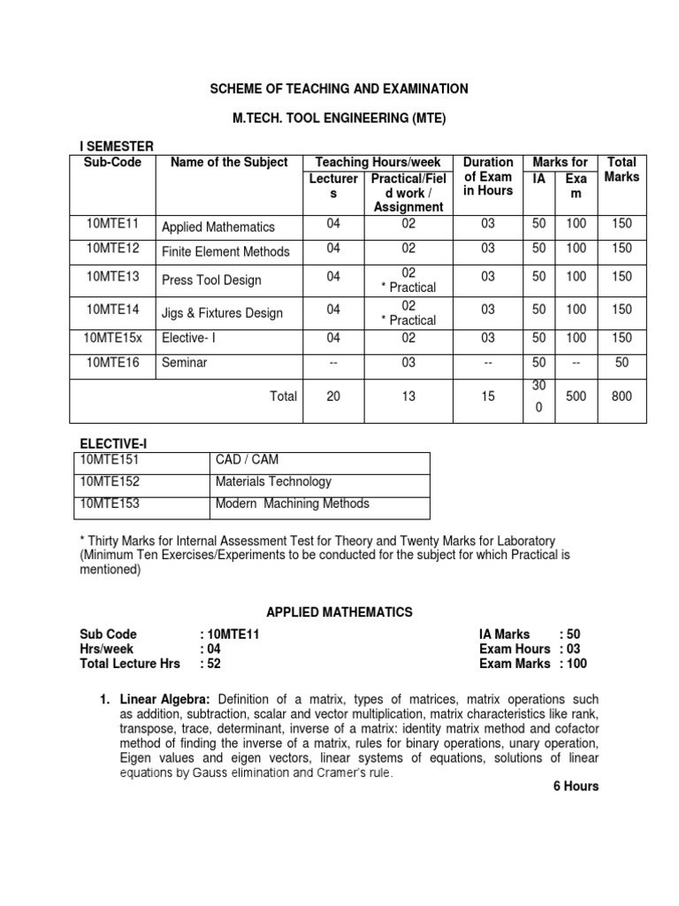 VTU SEM 1 Scheme of Evaluation and Syllabus | PDF | Machining ...