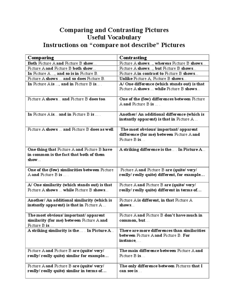 Comparing and Contrasting Pictures Guide | PDF | Languages | Language ...