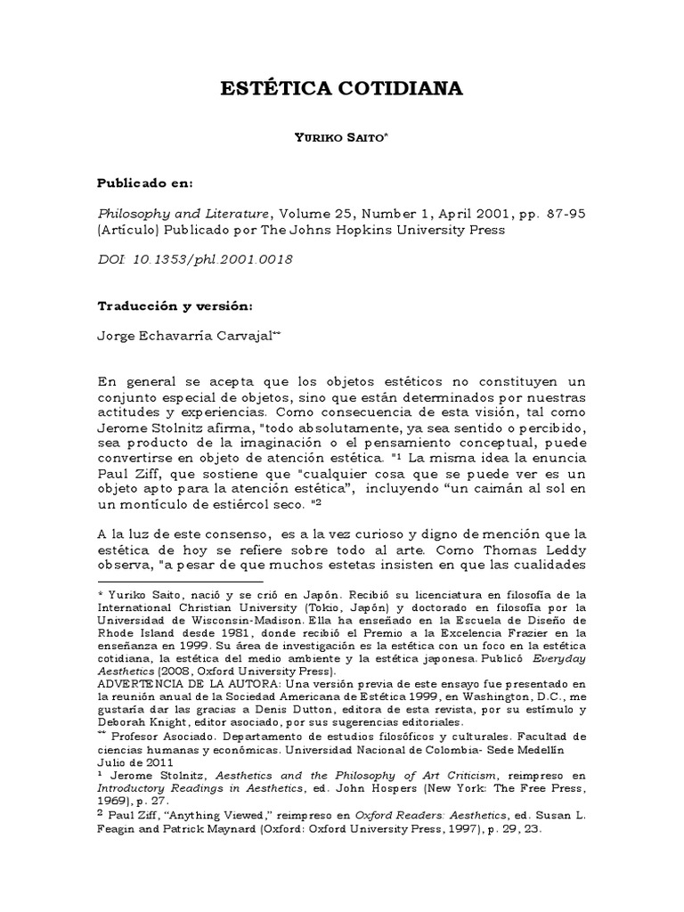 Yuriko Saito - Estética Cotidiana | PDF | Estética | Moralidad