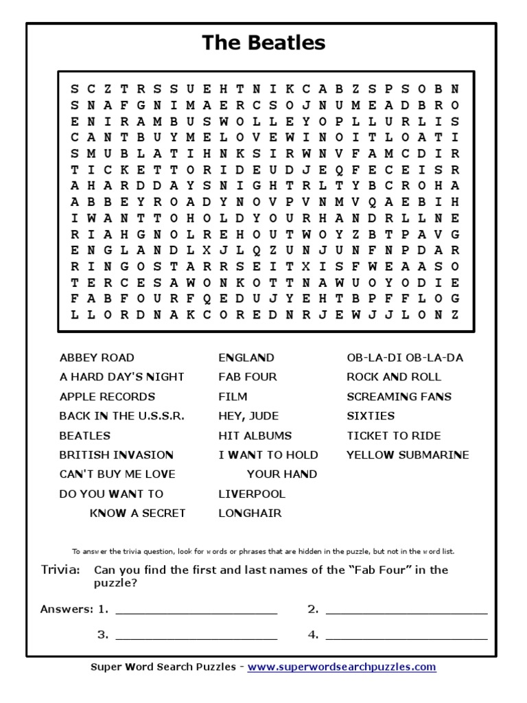 Beatles Word Search Puzzle | PDF