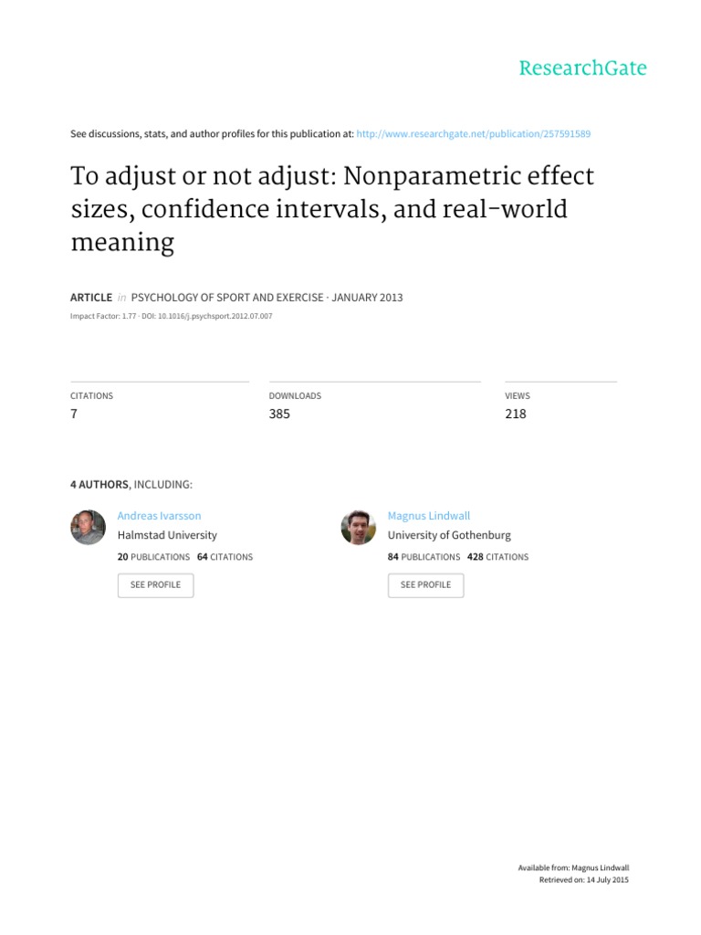 To Adjust or Not Adjust Nonparametric Effect Sizes, Confidence ... To Adjust or Not Adjust Nonparametric Effect Sizes, Confidence ...