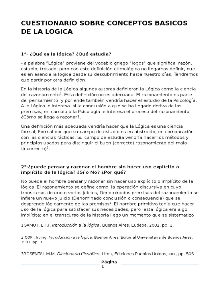 Cuestionario Sobre Conceptos Basicos de La Logica | PDF | Lógica | Razonamiento inductivo