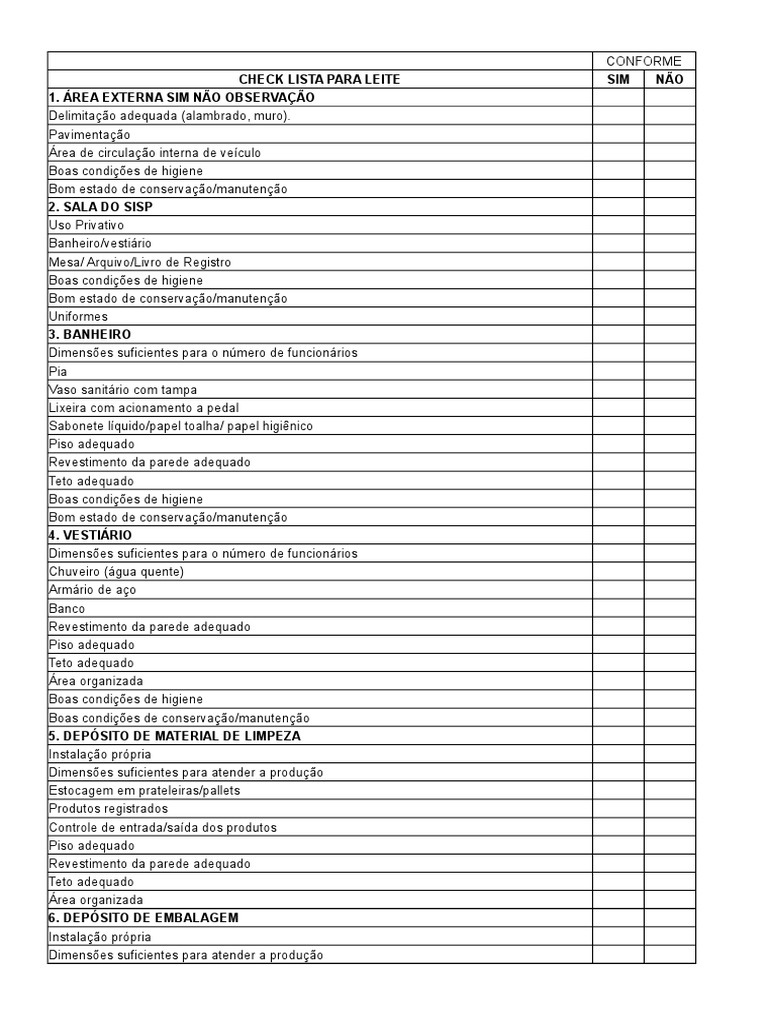 Check List Laticinio | Embalagem e Rotulagem | Natureza