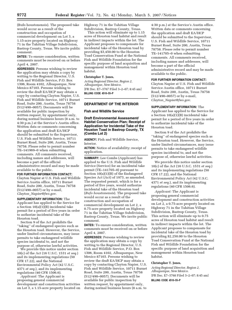 Notice: Endangered and Threatened Species: Incidental Take Permits ...