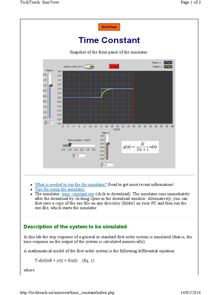 Techteach - No Simview Time Constant Index | PDF | Simulation | Laplace ...