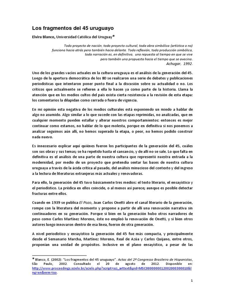 Análisis de la generación del 45 uruguaya | PDF | Uruguay | Los símbolos