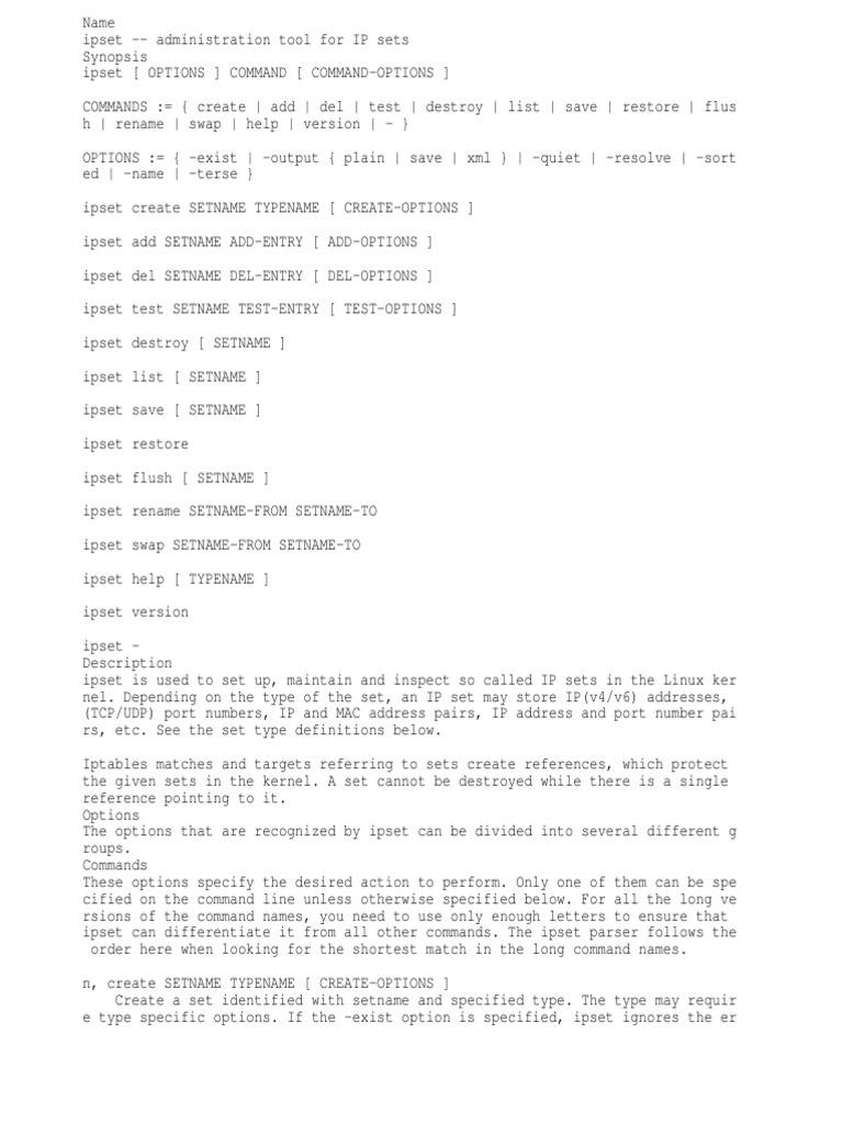Ipset Man Instruct Pdf Ip Address Port Computer Networking