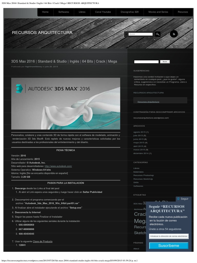 3DS Max 2016 - Standard & Studio - Inglés - 64 Bits - Crack - Mega - RECURSOS A | PDF | Autodesk ...