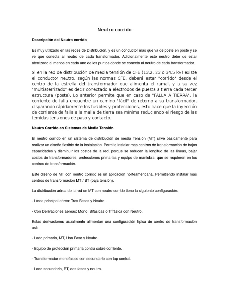 Neutro Corrido | Transformador | Corriente eléctrica