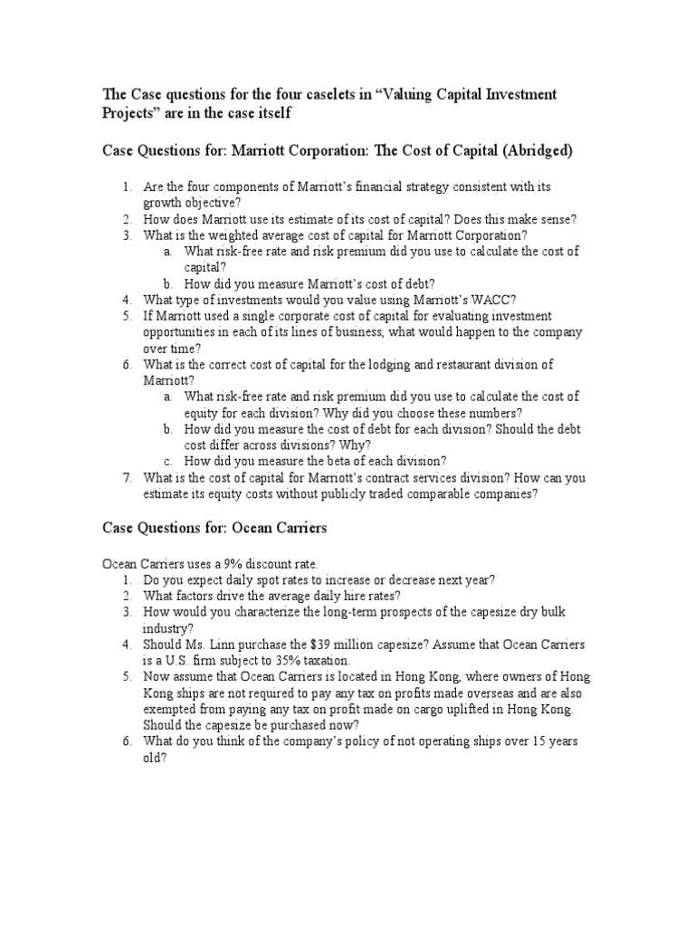 Case Questions on Capital Investment Strategies | PDF | Finance & Money ...