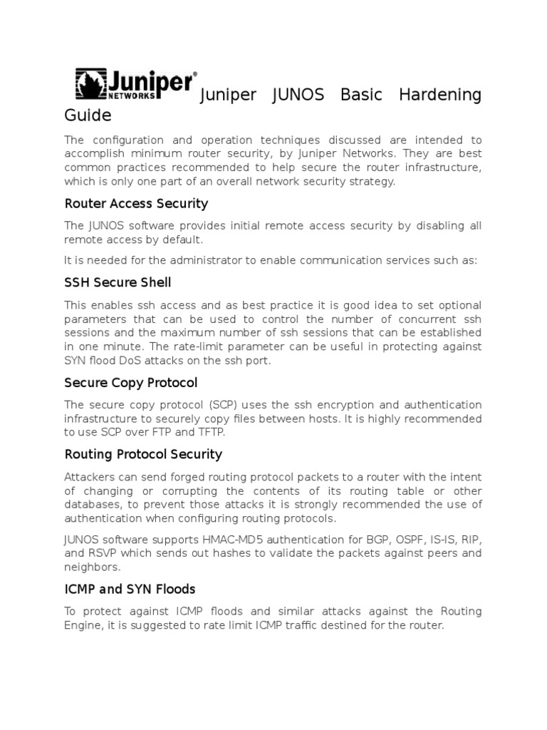 Juniper Junos Basic Hardening Guide Download Free Pdf Secure Shell Transmission Control