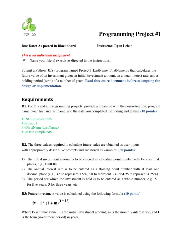 INF 120 Project 1 PDF | PDF | Variable (Computer Science) | Python ...