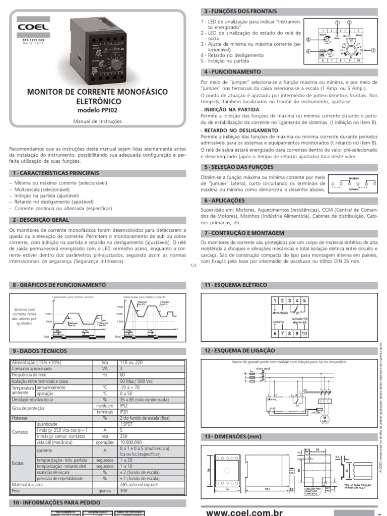 Manual do Monitor de Corrente PPI02 | PDF | Relé | Corrente elétrica