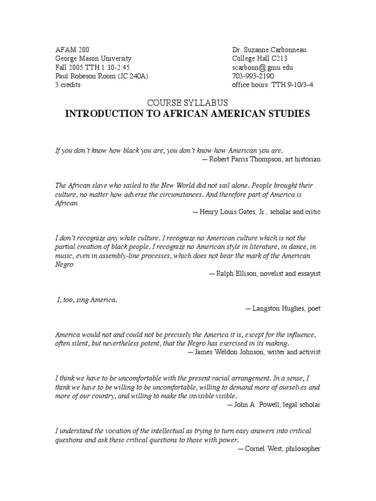 Introduction To African American Studies: Course Syllabus | PDF ...