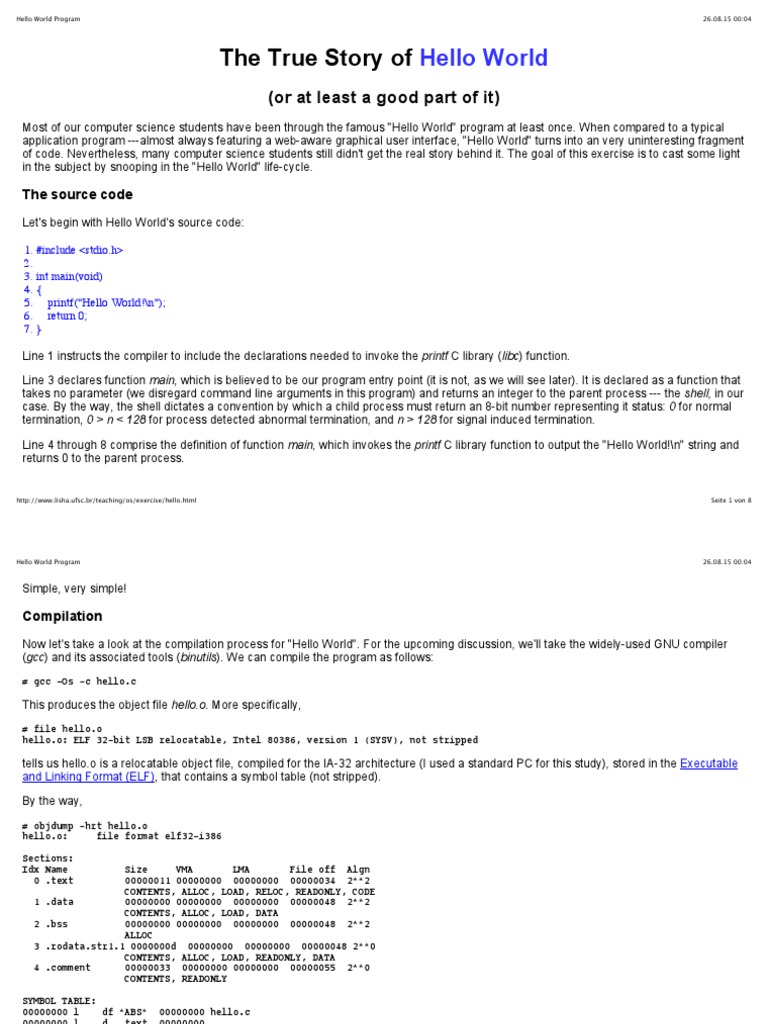 The True Story of The Hello World Program - x86 Assembly, C and Its ABI ...