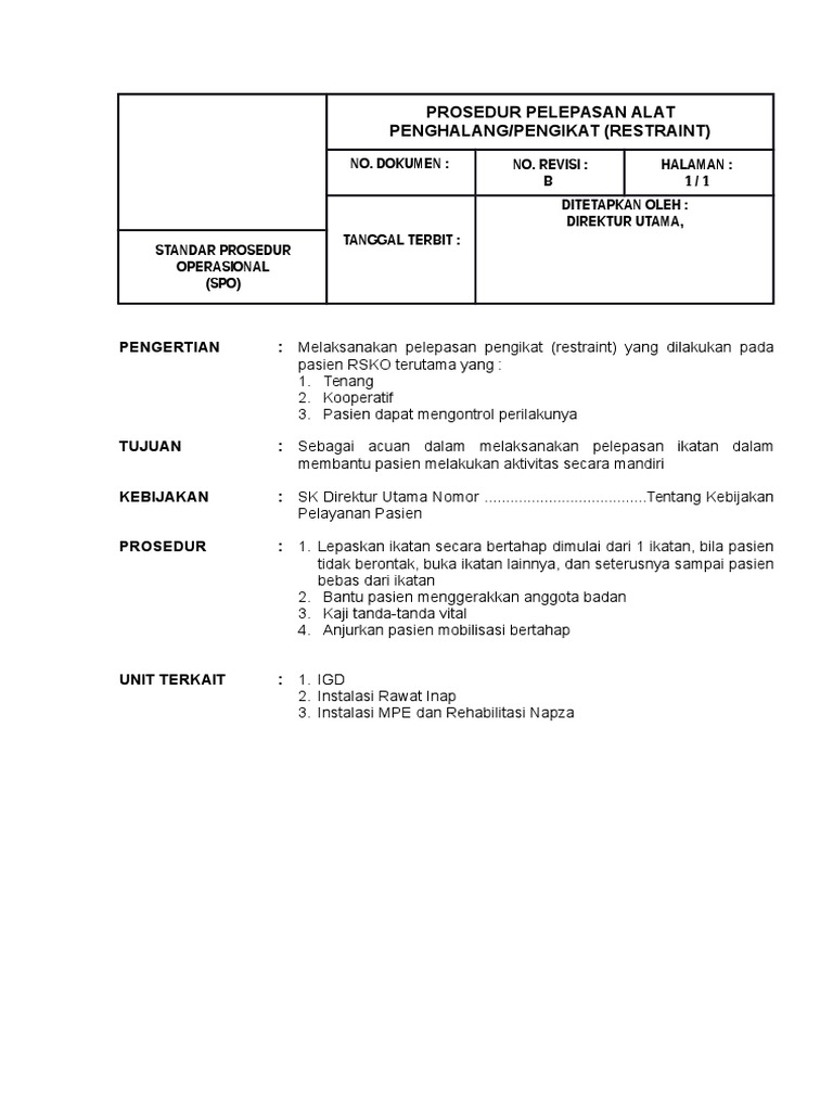 SPO Pelepasan Alat Pengikat (Restraint) | PDF