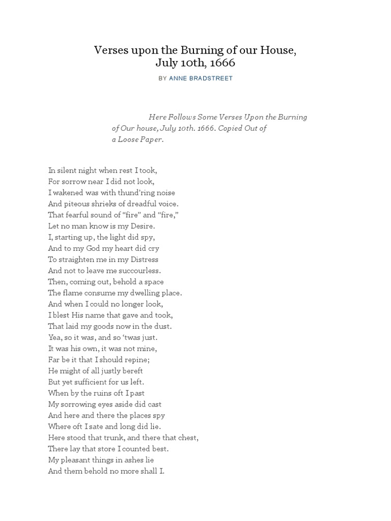 Verses Upon The Burning of Our House - Bradstreet | PDF