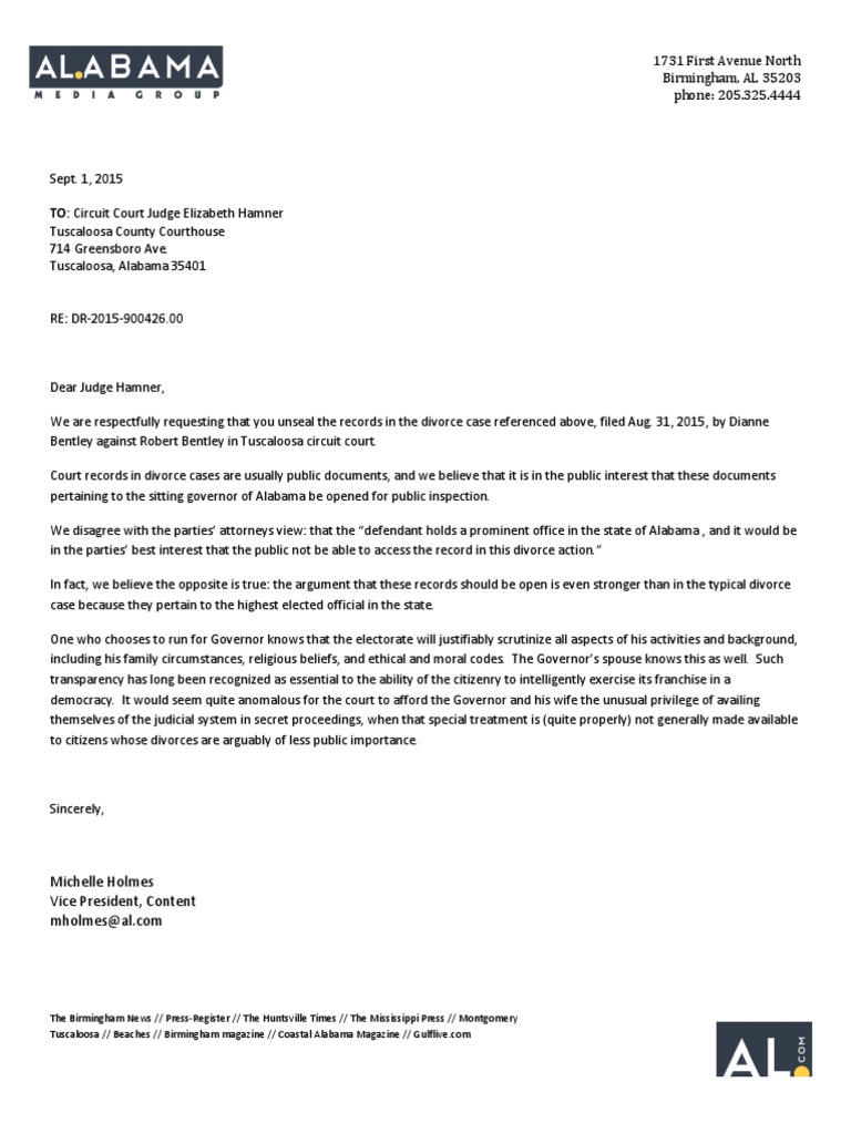 Letter To Judge Hamner From Alabama Media Group | PDF | Justice | Crime ...