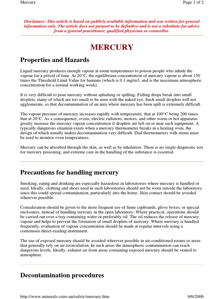 Mercury: Properties and Hazards | PDF | Mercury (Element) | Thermometer