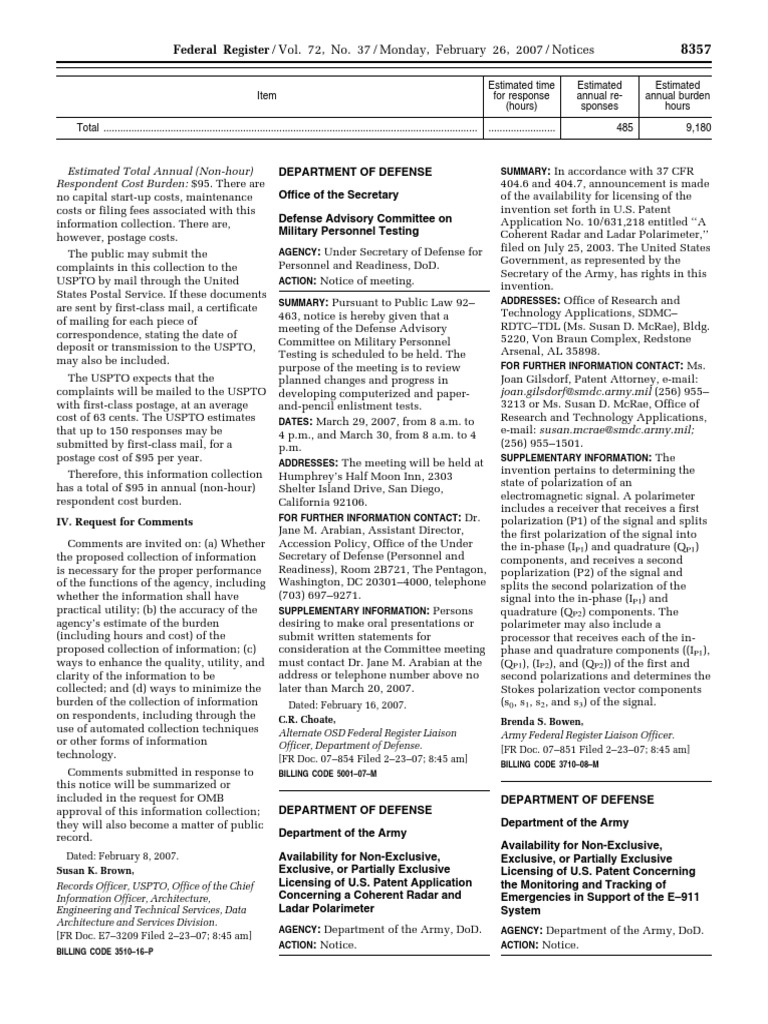 USPTO Information Collection Notice | PDF | United States Patent And ...