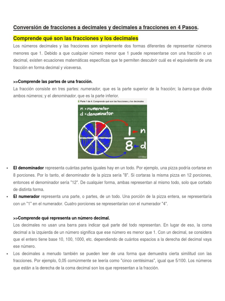 Conversión de fracciones a decimales | PDF | Decimal | Fracción ...