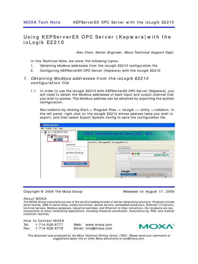 Using Kepserverex Opc Server (Kepware) With The Iologik E2210 | PDF ...