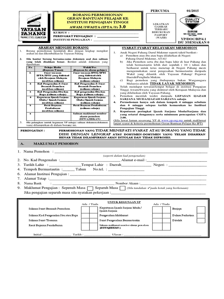 Contoh Geran Yayasan Pahang (Master) | PDF