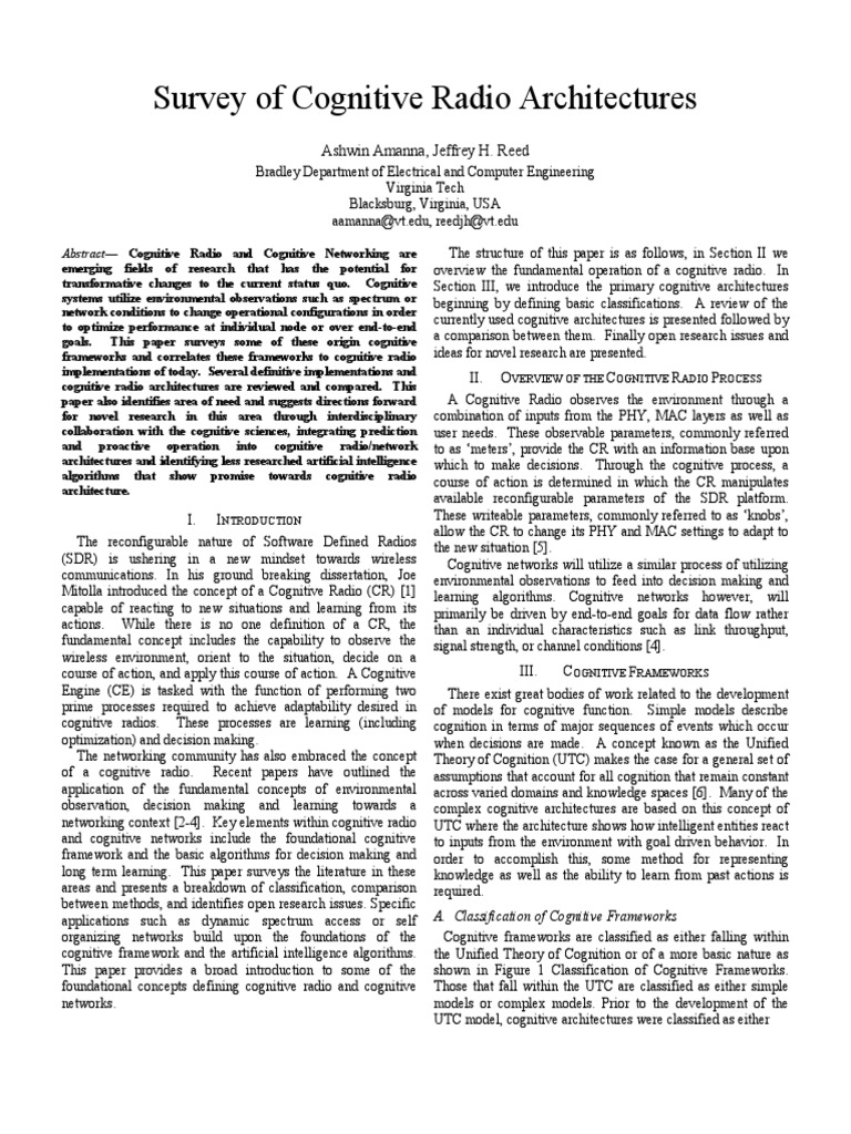 Survey of Cognitive Radio Architectures | PDF | Cognitive Radio ...