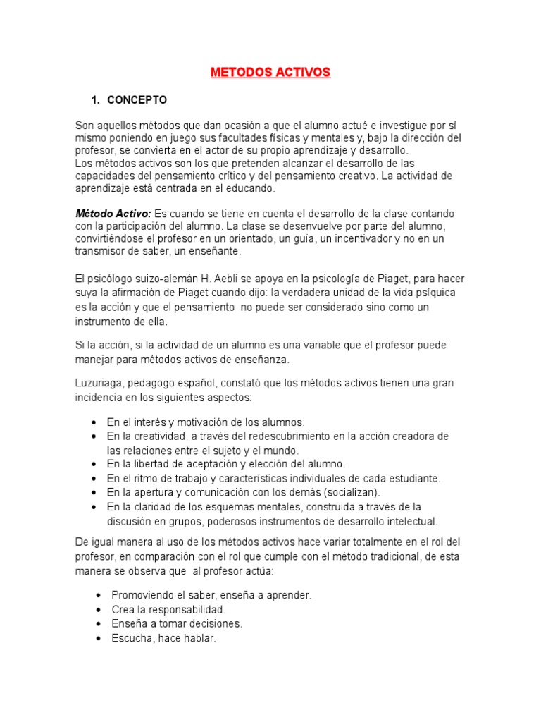 Métodos Activos | PDF | Educación Montessori | Método científico