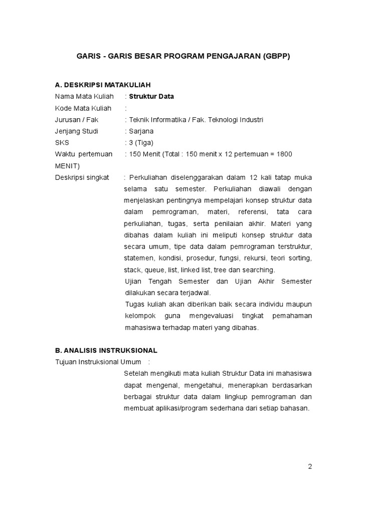 Contoh GBPP SAP Struktur-Data | PDF | Komputer | Teknologi & Rekayasa