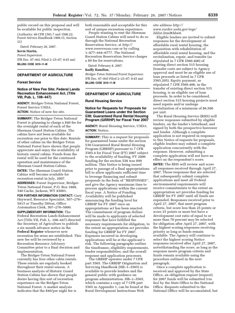 Notice: Grants and Cooperative Agreements Availability, Etc.: Section 538 Guaranteed Rural ...