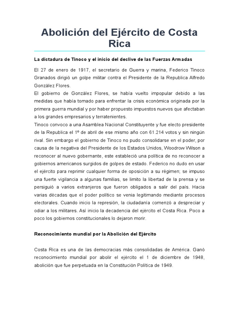 Abolición Del Ejército de Costa Rica | PDF | Gobierno | Política (general)